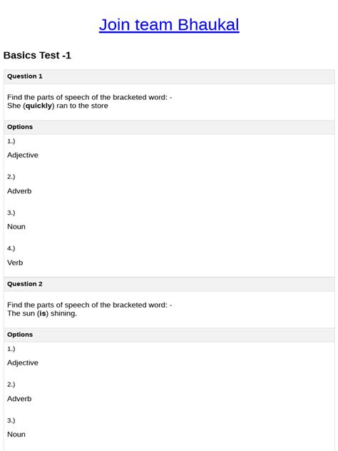 Basics Test 1 Pdf Part Of Speech Adverb