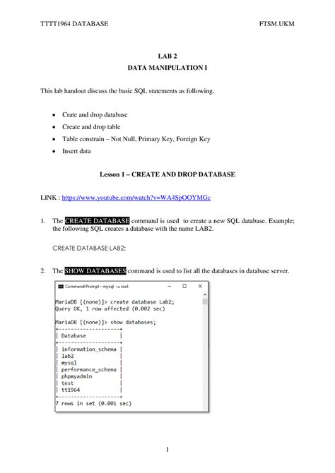 Lab2 TT1964 Lab LAB 2 DATA MANIPULATION I This Lab Handout Discuss