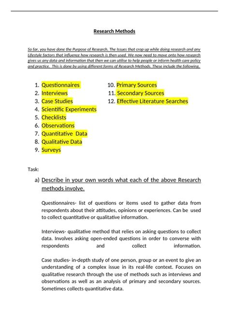 Summary Research Methods Unit 4 Enquiries Into Current Research In