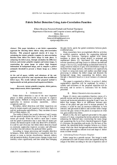 Pdf Fabric Defect Detection Using Auto Correlation Function