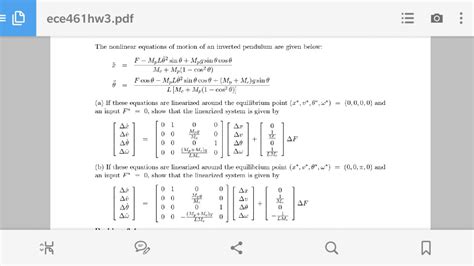 Solved Ece Hw Pdf The Nonlinear Equations Of Motion Of An Chegg