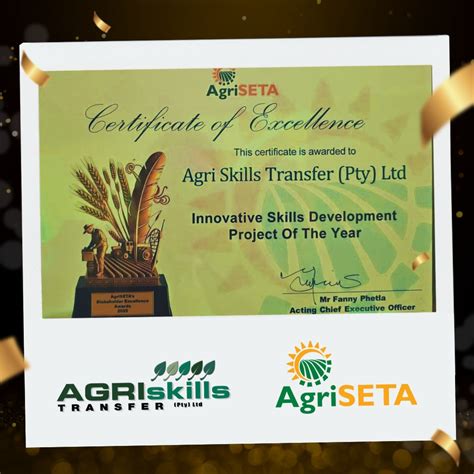 Agri Skills Transfer Awarded Excellence Award At The Agri Seta