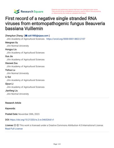 Pdf First Record Of A Negative Single Stranded Rna Viruses From