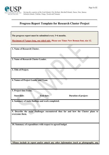 Progress Report Template For Research Cluster Project