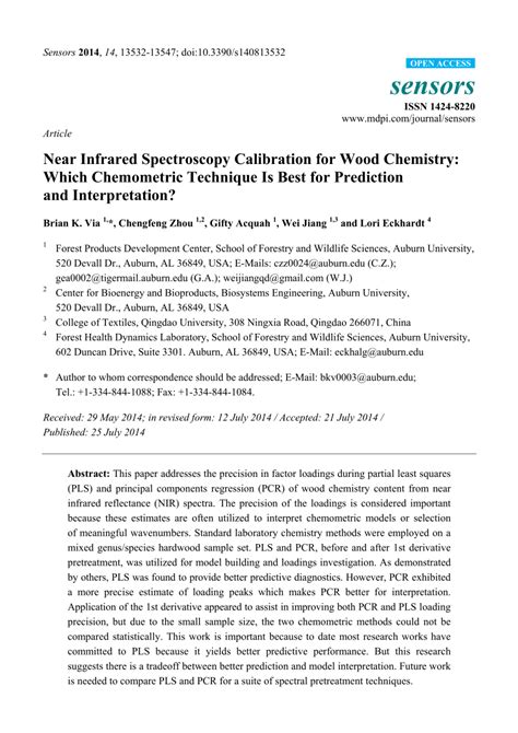 Pdf Near Infrared Spectroscopy Calibration For Wood Chemistry Which Chemometric Technique Is