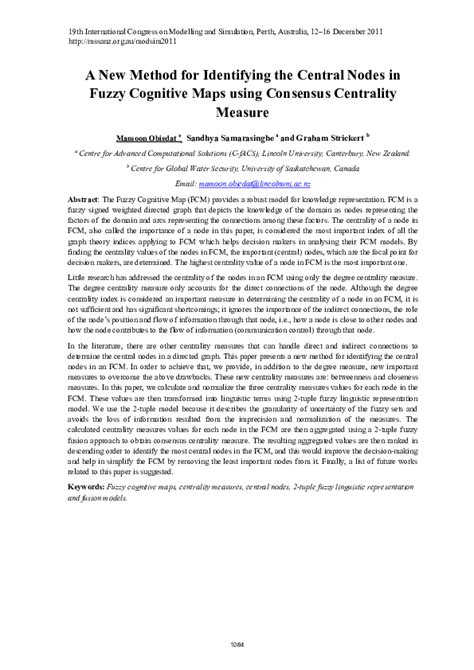 Pdf A New Method For Identifying The Central Nodes In Fuzzy Cognitive
