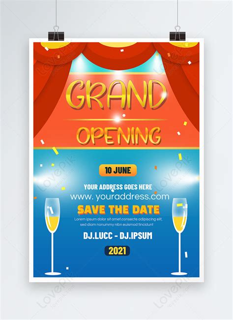 그랜드 오프닝 포스터 빨간 커튼 잔 이미지 사진 465977708 무료 다운로드