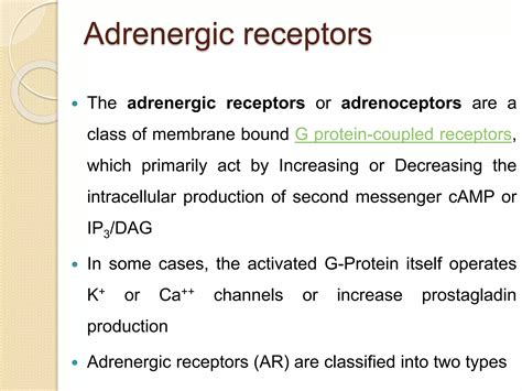 Introduction To Adrenergic Receptors And Types Pptx