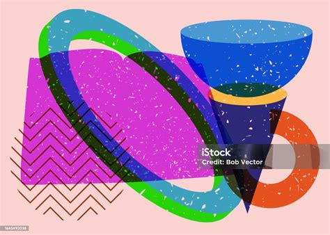 책과 다채로운 기하학적 모양 트렌디한 리소 그래프 디자인의 교육용 오브제 기하학 요소 추상 리소그래프 인쇄 질감 스타일 0명에 대한 스톡 벡터 아트 및 기타 이미지 Istock