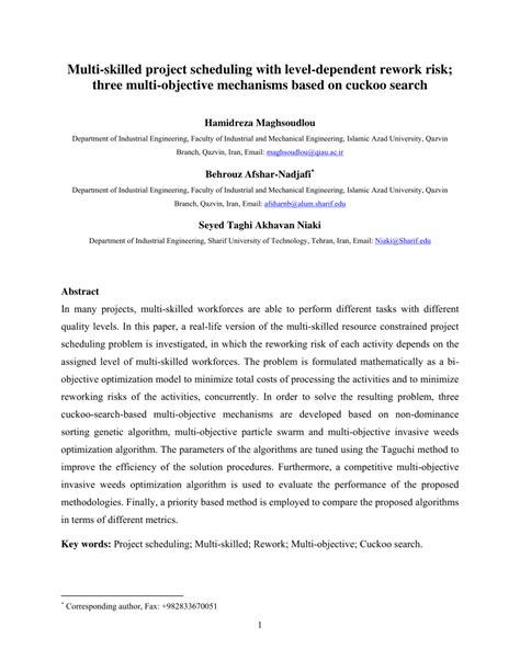 Pdf Multi Skilled Project Scheduling With Level Dependent Rework Risk Three Multi Objective