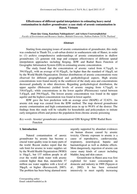 PDF Effectiveness Of Different Spatial Interpolators In Estimating Heavy Metal Contamination
