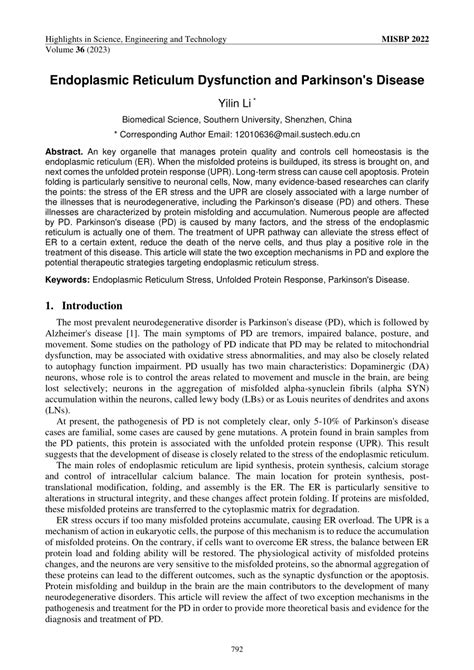 Pdf Endoplasmic Reticulum Dysfunction And Parkinsons Disease