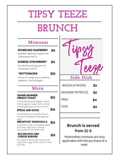 Menu Tipsy Teeze