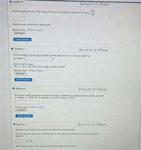 Solved Find The Length Of An Arc If The Radius Of The Arc Is Chegg Com