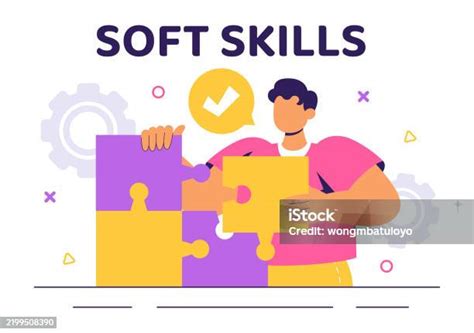 공감 의사 소통 아이디어 개발 팀워크 및 전문적인 성장과 같은 소프트 스킬을 보여주는 사무원의 벡터 일러스트 레이 션 개발에 대한 스톡 벡터 아트 및 기타 이미지 Istock