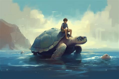 Premium Ai Image The Turtle And The Boy On The Turtle