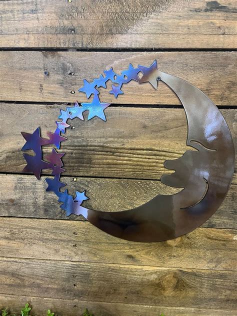 Metal Moon And Stars Wall Decor Celestial Nursery Art Etsy