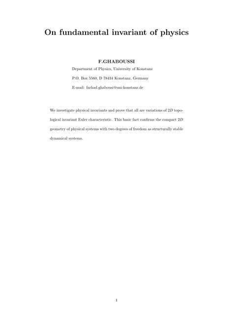 Pdf On Fundamental Invariant Of Physics