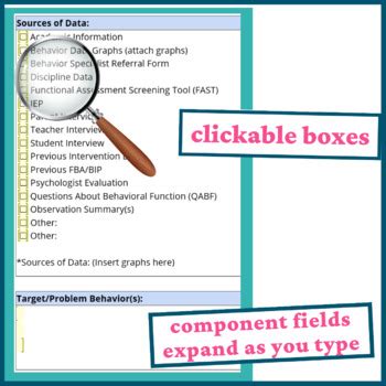 Functional Behavior Assessment Form FBA Template FBA Example TPT