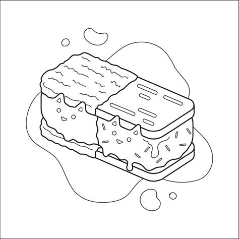 초콜릿 글레이즈와 스프링클을 곁들인 고양이 모양의 아이스크림 샌드위치 색칠 공부 페이지 프리미엄 벡터