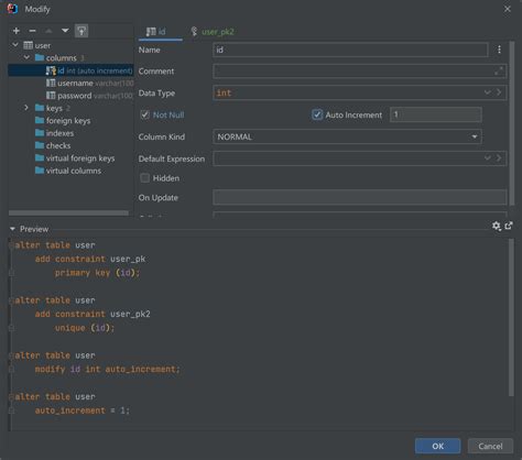 Idea中操作数据库设置列的主键、唯一、非空、递增等属性idea的modify Table Csdn博客