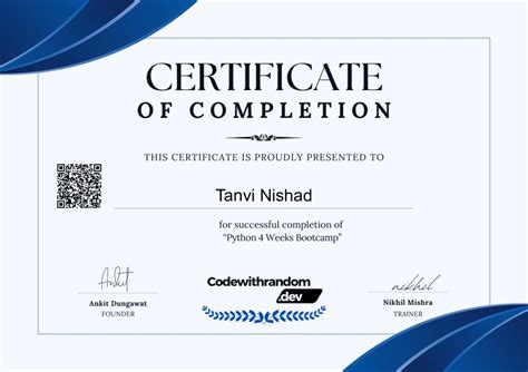 finished python bootcamp with codewithrandom tanvi nishad posted on