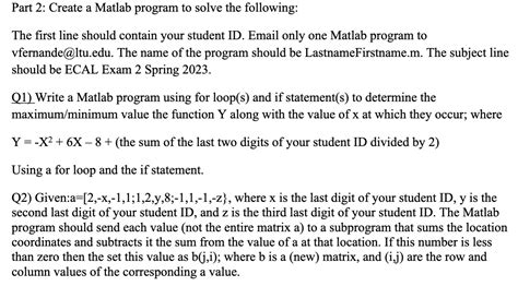 Solved Part Create A Matlab Program To Solve The Chegg