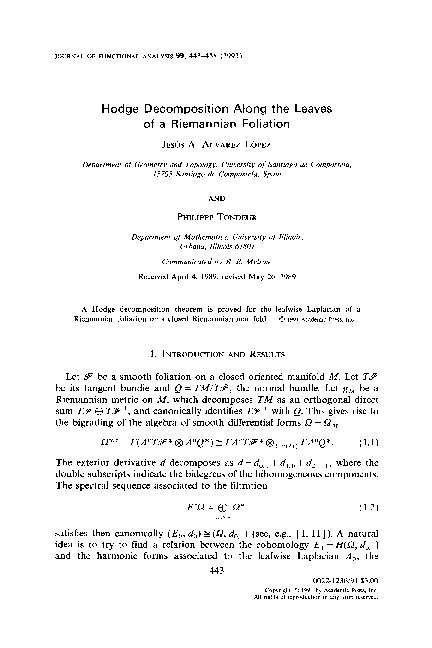 Pdf Hodge Decomposition Along The Leaves Of A Riemannian Foliation