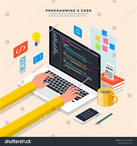 Isometric Design Concept Programmer Coding Stock Vector Royalty Free Shutterstock