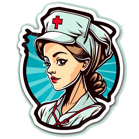 간호사 복고 스티커 일러스트 디자인 벡터 클립 아트 고립 된 만화 간호사 모자와 스티커 디자인 상표 스티커 일러스트 Png