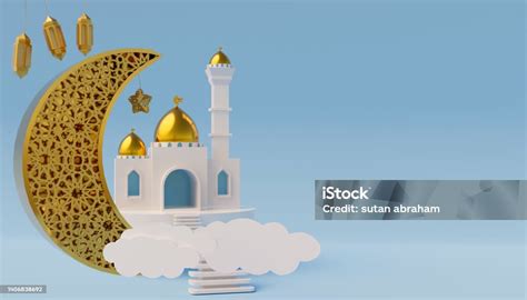 등불의 3d 일러스트 레이 션 초승달 별 구름 해피 무하람 이슬람 새해 라마단 카렘 이드 알 피트르 이드 알 아다 이슬람력 새해에 대한 스톡 사진 및 기타 이미지 Istock