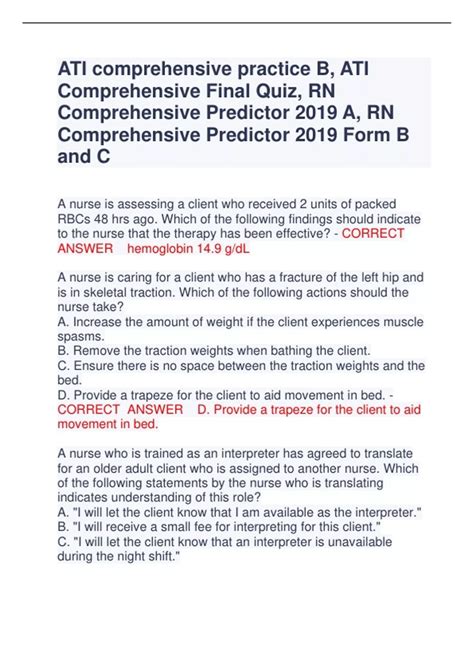 Ati Comprehensive Practice B Ati Comprehensive Final Quiz Rn Comprehensive Predictor 2019 A