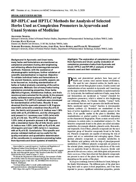 Pdf Rp Hplc And Hptlc Methods For Analysis Of Selected Herbs Used As