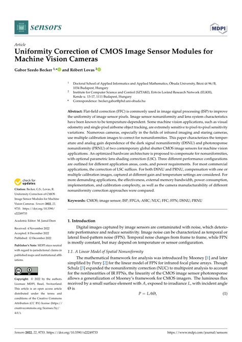 PDF Uniformity Correction Of CMOS Image Sensor Modules For Machine Vision Cameras