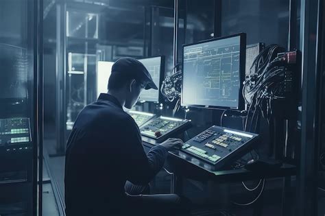 Premium Ai Image Engineer Working On Desktop Computer Screen Showing Software Ai