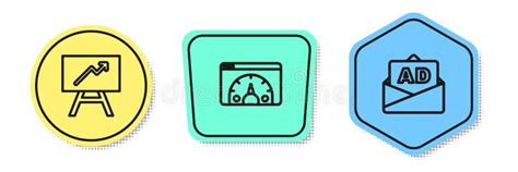 Set Line Board With Graph Chart Website Statistic And Advertising Colored Shapes Stock