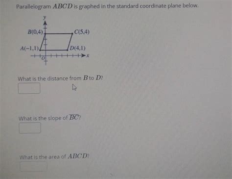 Solved Parallelogram Abcd Is Graphed In The Standard Coordinate Plane Below What Is The