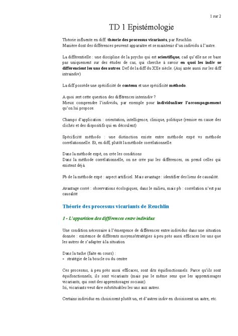 Td 1 Epistemo 1 Sur 2 Td 1 Epistémologie Théorie Influente En Diff Théorie Des Processus