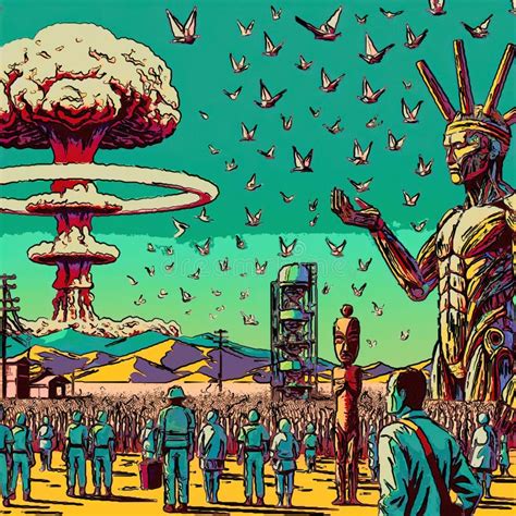 Sci Fi Scene Of A Futuristic City With A Nuclear Explosion Peace