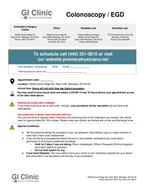 Fillable Online Colonoscopy And Egd Preparation Instructions 2023 Premier Medical Fax Email