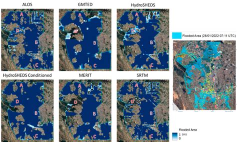 flood water surface maps based on the fwdet gee algorithm from multiple