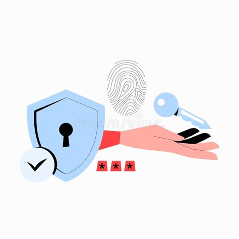 Cybersecurity Elements With Shield Fingerprint And Key In Flat Vector