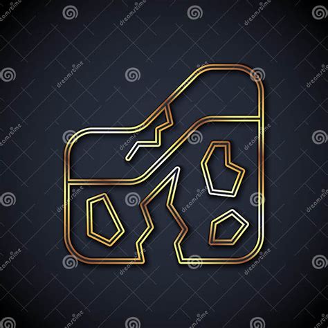 Gold Line Geological Fault Icon Isolated On Black Background Structural Geology Stock