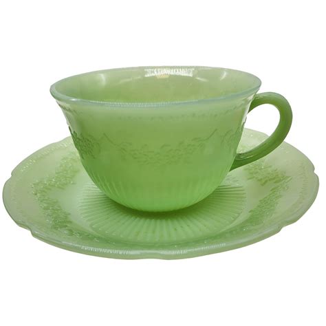 Vintage Jadeite Fire King Alice Cup And Saucer Set Mint Condition