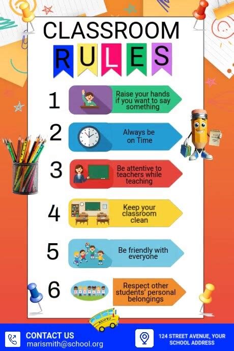 Illustrative Classroom Rules Template Poster Postermywall
