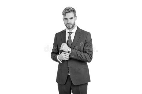 Confident Successful Businessman In Businesslike Suit And Wristwatch