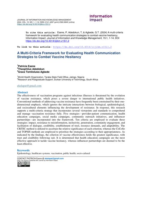 Pdf A Multi Criteria Framework For Evaluating Health Communication Strategies To Combat