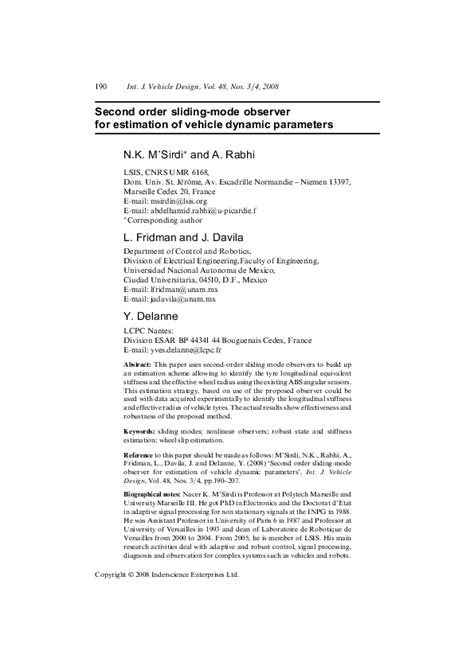 Pdf Second Order Sliding Mode Observer For Estimation Of Road Profile