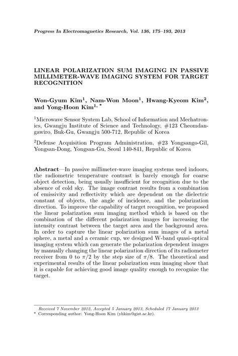 Pdf Linear Polarization Sum Imaging In Passive Millimeter Wave Imaging System For Target