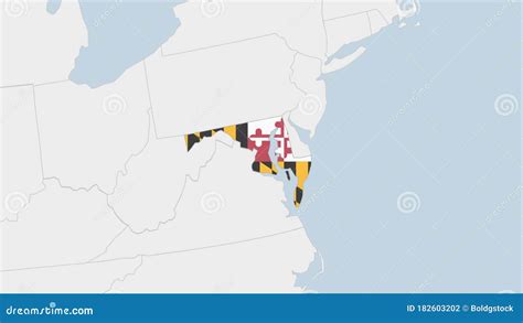 Us State Maryland Map Highlighted In Maryland Flag Colors And Pin Of